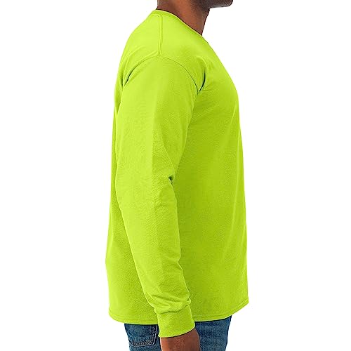 Jerzees Men's Dri-Power Cotton Blend Long Sleeve Tees, Moisture Wicking, Odor Protection, UPF 30+, Sizes S-3X, Safety Green, Large