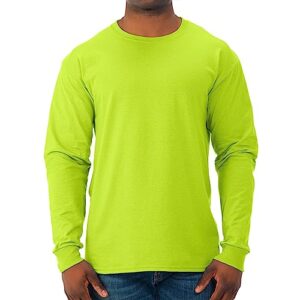 Jerzees Men's Dri-Power Cotton Blend Long Sleeve Tees, Moisture Wicking, Odor Protection, UPF 30+, Sizes S-3X, Safety Green, Large