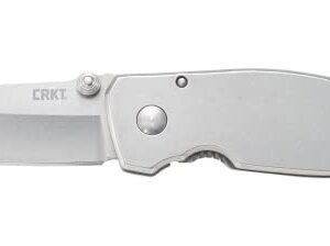 CRKT Squid Folding Pocket Knife: Compact EDC Straight Edge Utility Knife with Stainless Steel Blade and Framelock Handle - Silver Stonewash 2490