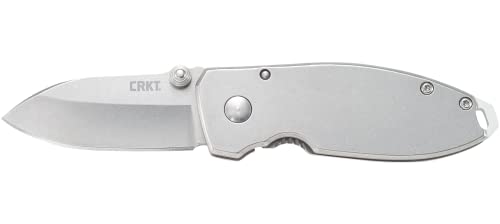 CRKT Squid Folding Pocket Knife: Compact EDC Straight Edge Utility Knife with Stainless Steel Blade and Framelock Handle - Silver Stonewash 2490