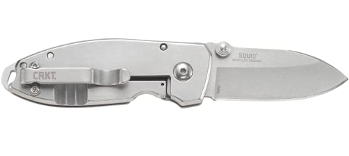 CRKT Squid Folding Pocket Knife: Compact EDC Straight Edge Utility Knife with Stainless Steel Blade and Framelock Handle - Silver Stonewash 2490