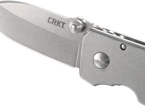 CRKT Squid Folding Pocket Knife: Compact EDC Straight Edge Utility Knife with Stainless Steel Blade and Framelock Handle - Silver Stonewash 2490