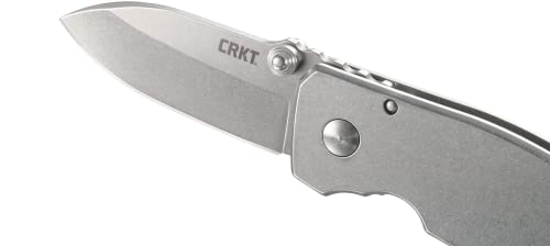 CRKT Squid Folding Pocket Knife: Compact EDC Straight Edge Utility Knife with Stainless Steel Blade and Framelock Handle - Silver Stonewash 2490