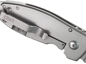 CRKT Squid Folding Pocket Knife: Compact EDC Straight Edge Utility Knife with Stainless Steel Blade and Framelock Handle - Silver Stonewash 2490