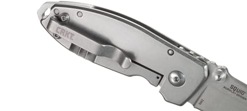 CRKT Squid Folding Pocket Knife: Compact EDC Straight Edge Utility Knife with Stainless Steel Blade and Framelock Handle - Silver Stonewash 2490