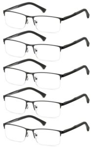 eyecedar 5-pack reading glasses men metal half frame spring hinges eyeglasses readers for men 2.00