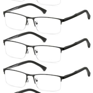 EYECEDAR 5-Pack Reading Glasses Men Metal Half Frame Spring Hinges Eyeglasses Readers for Men 2.00