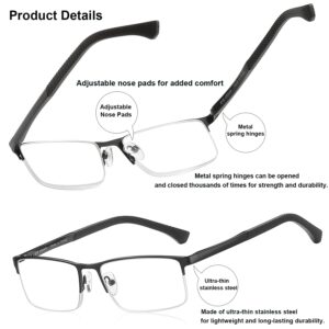 EYECEDAR 5-Pack Reading Glasses Men Metal Half Frame Spring Hinges Eyeglasses Readers for Men 2.00