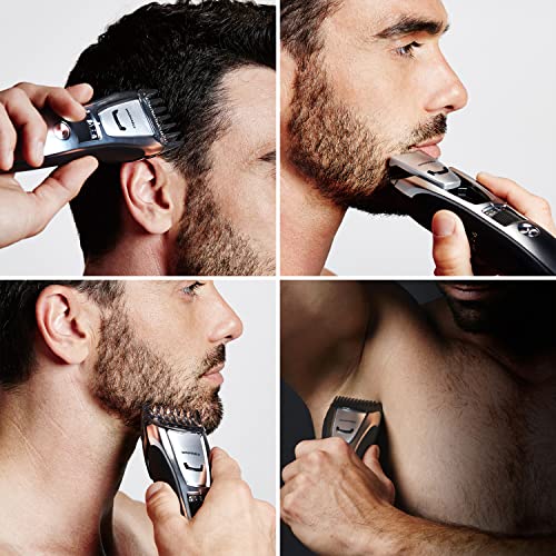 Panasonic Multi-Groomer Men’s Trimmer for Beard, Hair and Body, 39 Trim Length Settings with 3 Attachments, Corded/Cordless Operation – ER-GB80-S (Silver)