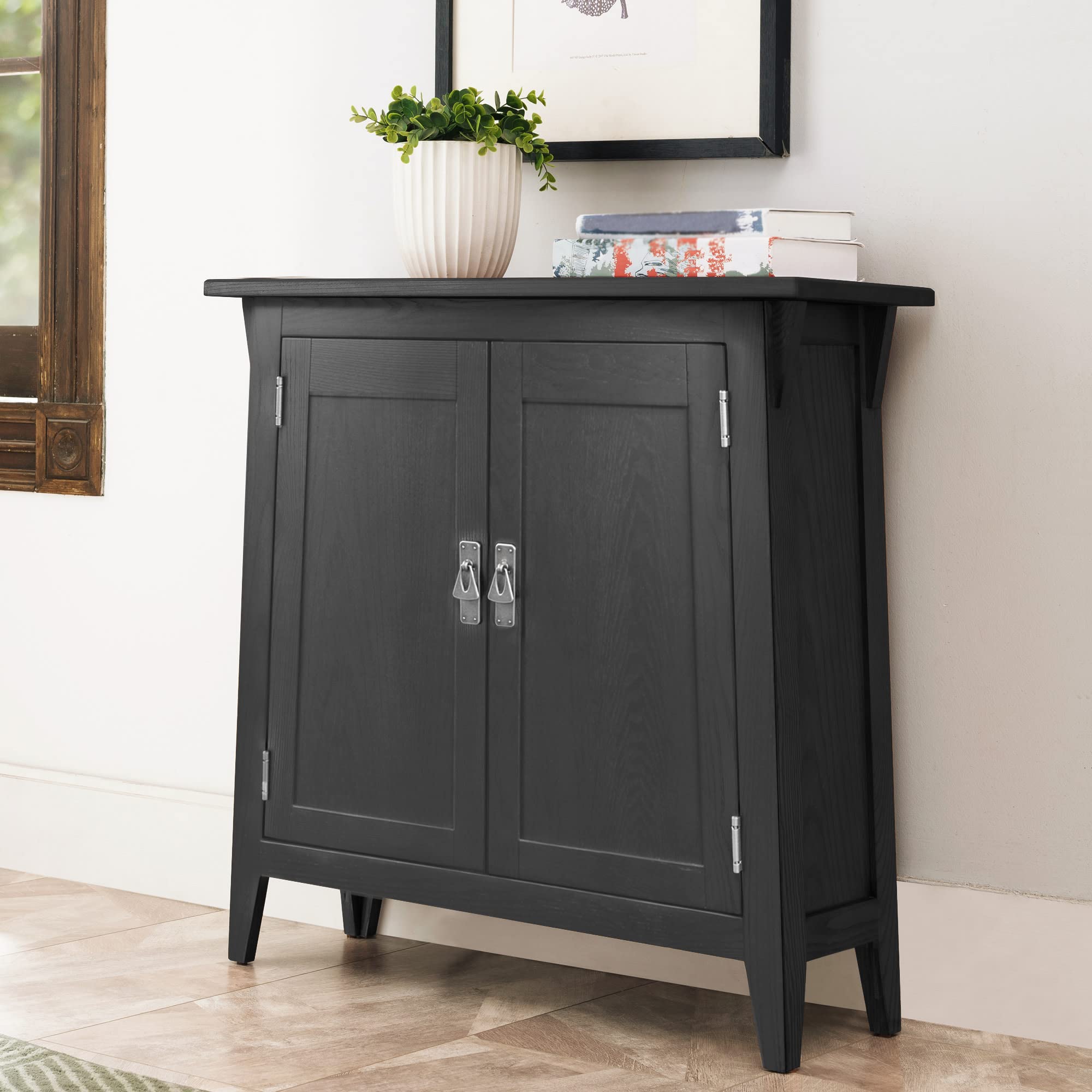 Leick Home 10001-SL Mission Foyer Cabinet Hall Stand, Made with Solid Wood, for Living Rooms, Entryway, Office, Slate Black Finish