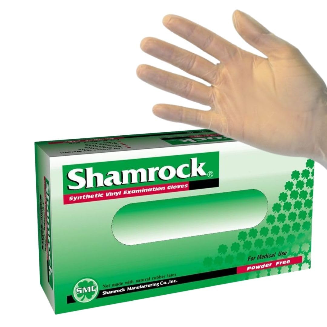 Shamrock Vinyl Medical Clear Disposable Gloves - 4 mil, Powder-Free, Thin, Large, 20213