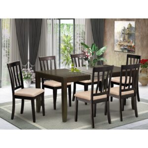 East West Furniture LYAN7-CAP-W Lynfield 7 Piece Kitchen Set Consist of a Rectangle Table with Butterfly Leaf and 6 Dining Room Chairs, 36x66 Inch, Cappuccino