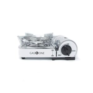 gas one gs-800 emergency gear camping mini butane portable gas stove with carrying case, stainless steel, white