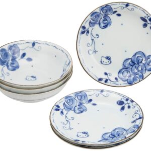 Sanrio 307743 Hello Kitty Blue Rose (Dyed), 3 Porcelain Dish Bowls, 6-Piece Set (Comes in a Presentation Box)