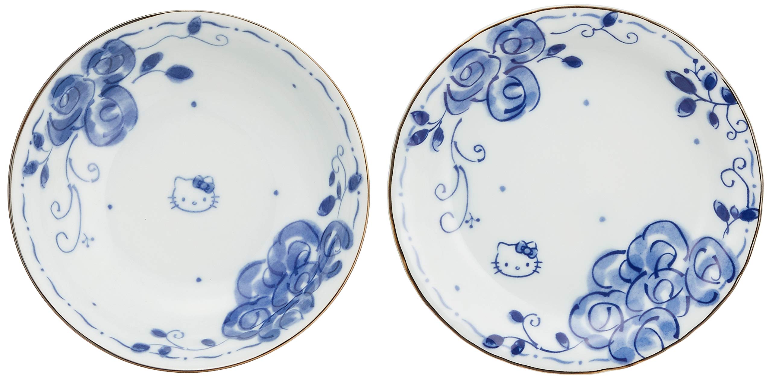 Sanrio 307743 Hello Kitty Blue Rose (Dyed), 3 Porcelain Dish Bowls, 6-Piece Set (Comes in a Presentation Box)