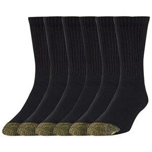 goldtoe men's cotton blend athletic crew socks, 6-pairs, black, shoe size: 6-12.5