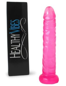 healthy vibes slim beginner dildo - small dildo with vein texture perfect for first-time users - free-standing base - experiment with anal play - tpr, latex and phthalate free - pink - 5.5" x 1"