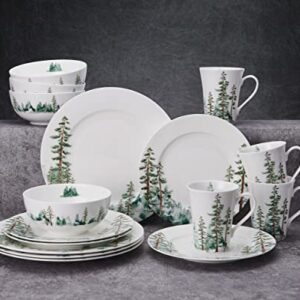 Mikasa Watercolor Forest Chip Resistant 16 Piece Dinnerware Set, Service for 4 White