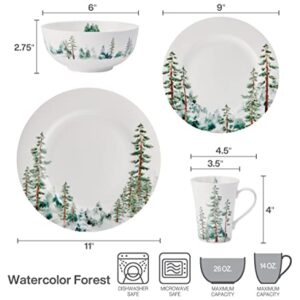 Mikasa Watercolor Forest Chip Resistant 16 Piece Dinnerware Set, Service for 4 White