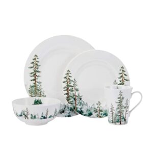 Mikasa Watercolor Forest Chip Resistant 16 Piece Dinnerware Set, Service for 4 White