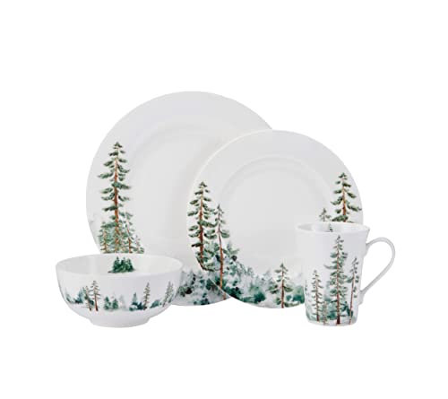 Mikasa Watercolor Forest Chip Resistant 16 Piece Dinnerware Set, Service for 4 White