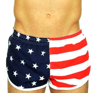 UZZI Men's Running Shorts Swimwear Trunks 1830, American Flag, Small