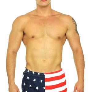 UZZI Men's Running Shorts Swimwear Trunks 1830, American Flag, Small