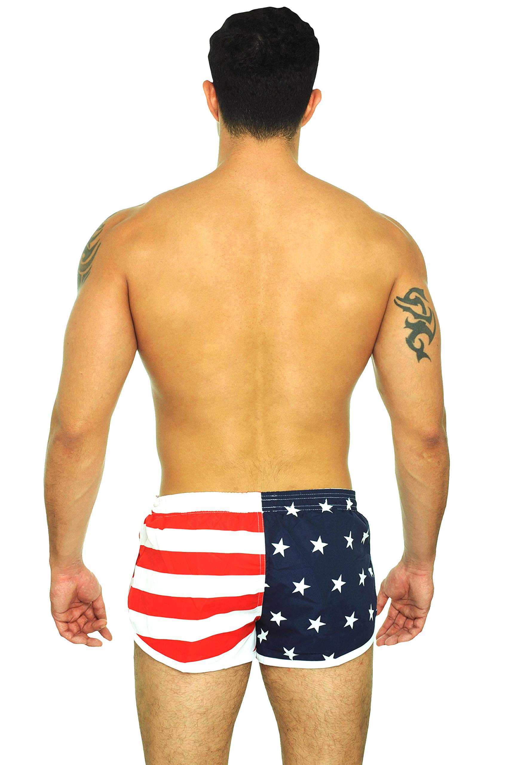 UZZI Men's Running Shorts Swimwear Trunks 1830, American Flag, Small