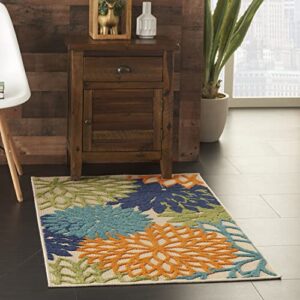 Nourison Aloha Indoor/Outdoor Multicolor 2'8" x 4' Area Rug, Tropical, Botanical, Easy Cleaning, Non Shedding, Bed Room, Living Room, Dining Room, Deck, Backyard, Patio (3x4)