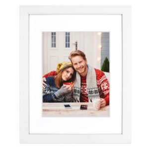 golden state art, 11x14 wooden picture frame - mat for 8x10 photos - real glass - horizontal and vertical wall display, great for engagement, wedding, graduation pictures, white, 1 pack