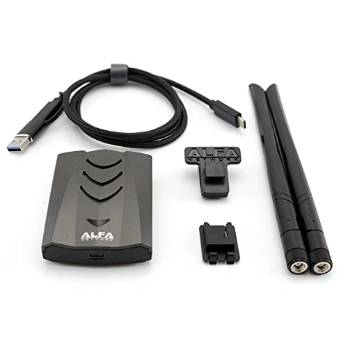 Alfa Long-Range Dual-Band AC1200 Wireless USB 3.0 Type-C Wi-Fi Adapter w/2x 5dBi External Antennas – 2.4GHz 300Mbps/5GHz 867Mbps – 802.11ac & A, B, G, N