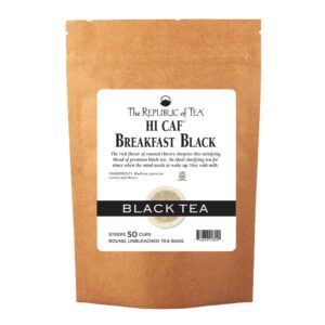 the republic of tea hicaf breakfast black tea, 50 tea bags, roasted chicory high-caffeine gourmet blend