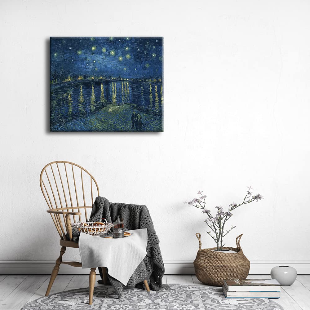 Wieco Art Starry Night Over the Rhone by Van Gogh Classic Oil Paintings Reproduction Modern Seascape Giclee Canvas Prints Artwork on Canvas Wall Art Ready to Hang for Living Room Home Decorations