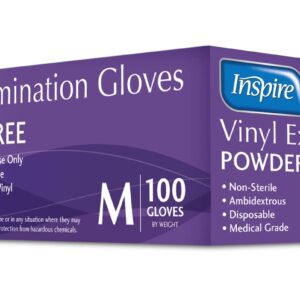 Inspire Medical Gloves Exam Gloves | Powder Free Stretch Vinyl Gloves | Disposable Gloves Disposable Latex Free Gloves | Cooking Gloves Disposable Food Safe Food Prep Gloves Plastic Gloves Disposable