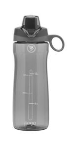 pogo bpa-free tritan plastic water bottle with chug lid, 18 oz, grey