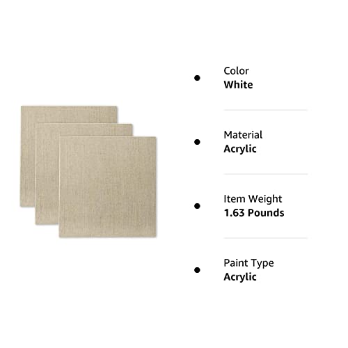 Senso Clear Primed Linen Panels - 12x12-3 Pack of Panels for Painting Oils, Acrylics, Pastels and More