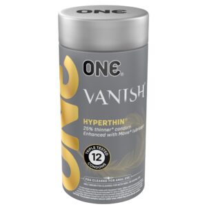 one® vanish® hyperthin® condoms | vegan-friendly ultra-thin latex condoms | non-gmo | natural rubber latex | 12-pack