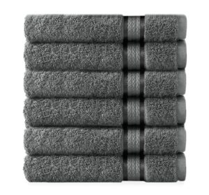 cotton craft ultra soft hand towels - 6 pack - 16x28-100% cotton face towels - absorbent quick dry everyday luxury hotel bathroom kitchen spa gym shower pool camp picnic dorm - easy care - charcoal