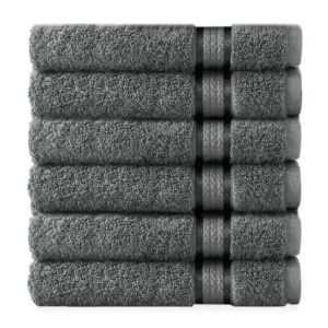 COTTON CRAFT Ultra Soft Hand Towels - 6 Pack - 16x28-100% Cotton Face Towels - Absorbent Quick Dry Everyday Luxury Hotel Bathroom Kitchen Spa Gym Shower Pool Camp Picnic Dorm - Easy Care - Charcoal