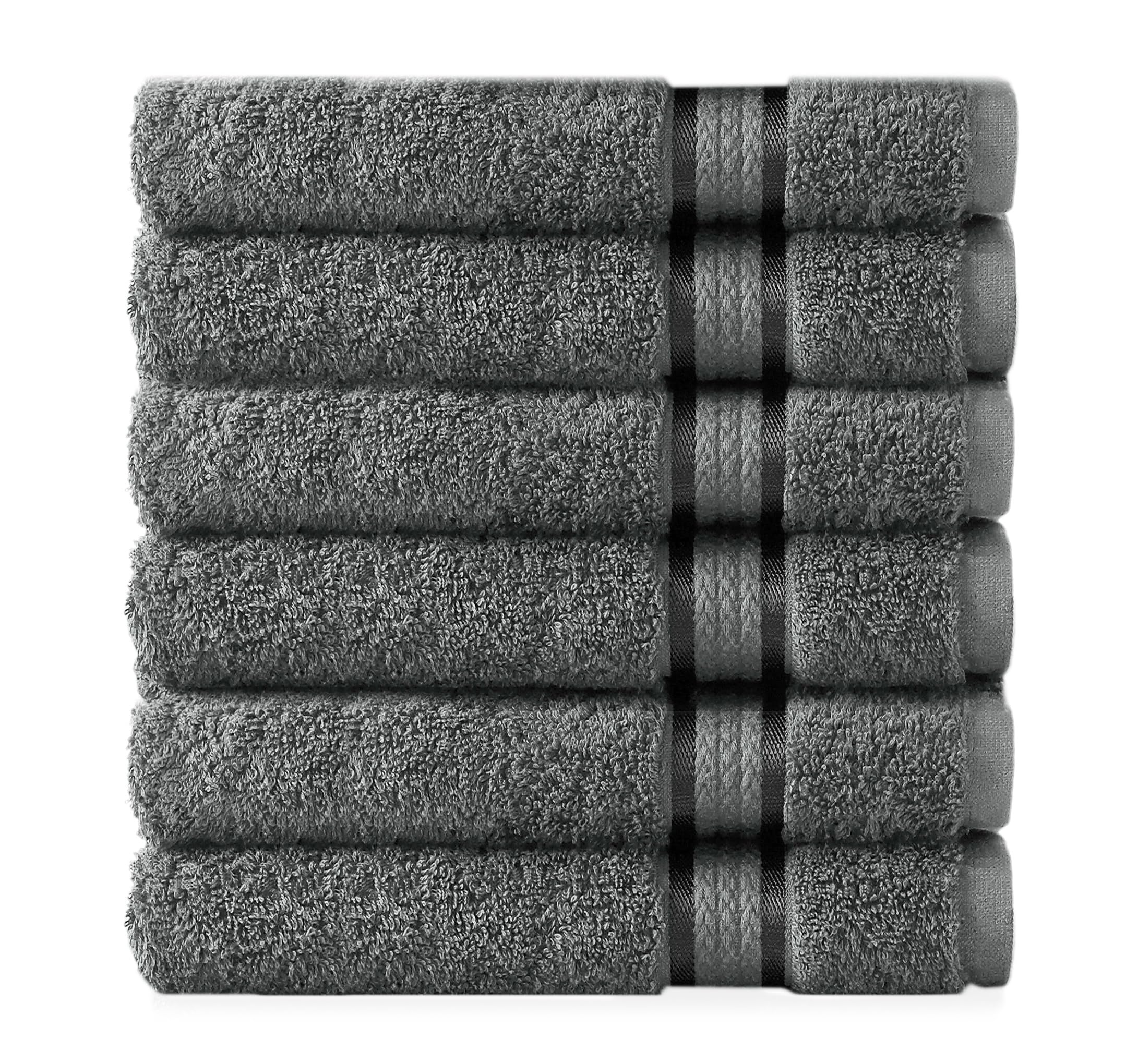 COTTON CRAFT Ultra Soft Hand Towels - 6 Pack - 16x28-100% Cotton Face Towels - Absorbent Quick Dry Everyday Luxury Hotel Bathroom Kitchen Spa Gym Shower Pool Camp Picnic Dorm - Easy Care - Charcoal