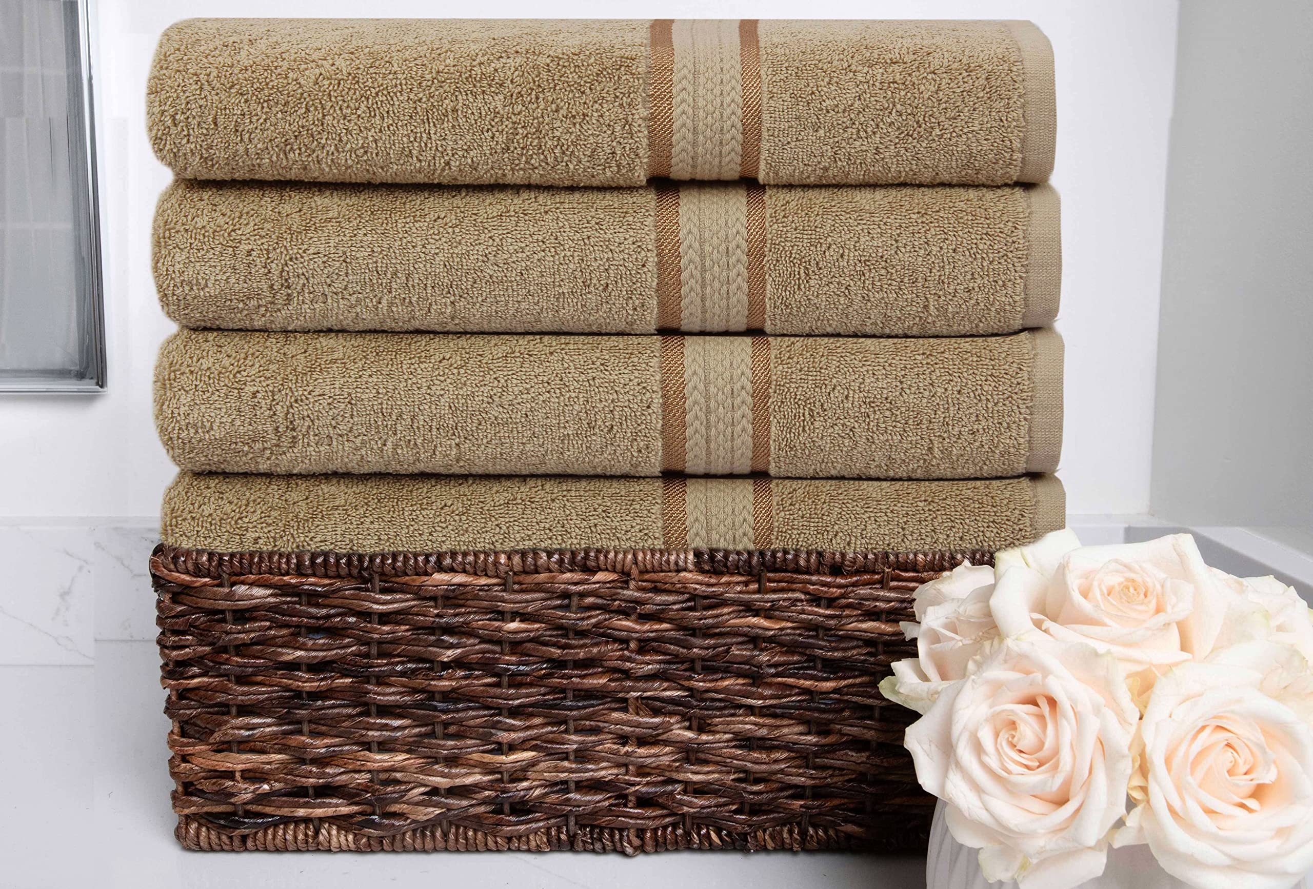 COTTON CRAFT Ultra Soft Oversized Bath Towels - 4 Pack Extra Large Bath Towel Set - 30x54 - Absorbent Everyday Luxury Hotel Spa Gym Shower Beach Pool Camp Travel Dorm - 100% Cotton - Easy Care - Linen