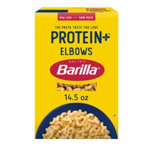 barilla protein+ (plus) elbows pasta, 14.5 ounce - plant based pasta - made from lentils, chickpeas & peas - non-gmo, kosher certified and vegan