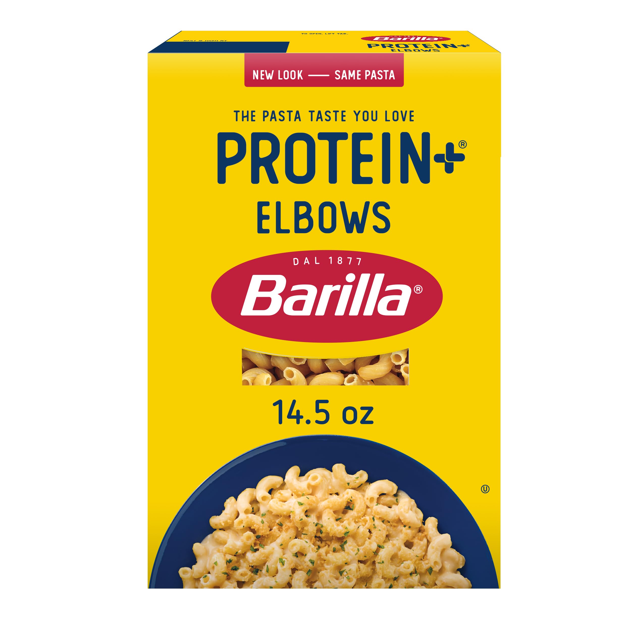 BARILLA Protein+ (Plus) Elbows Pasta, 14.5 Ounce - plant based pasta - Made from Lentils, Chickpeas & Peas - Non-GMO, Kosher Certified and Vegan