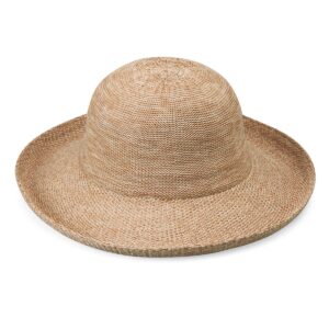 wallaroo hat company women’s petite victoria sun hat – packable design and adjustable sizing for smaller crown sizes – sophisticated style for parties, beach and outdoor events (mixed camel)