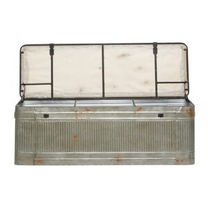 Deco 79 Metal Room Storage Bench Galvanized Entryway Bench with Cream Burlap Top, Bench 50" x 16" x 18", Gray