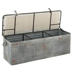 Deco 79 Metal Room Storage Bench Galvanized Entryway Bench with Cream Burlap Top, Bench 50" x 16" x 18", Gray