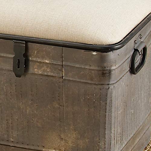 Deco 79 Metal Room Storage Bench Galvanized Entryway Bench with Cream Burlap Top, Bench 50" x 16" x 18", Gray