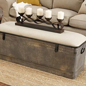 Deco 79 Metal Room Storage Bench Galvanized Entryway Bench with Cream Burlap Top, Bench 50" x 16" x 18", Gray