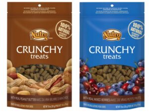 nutro crunchy dog treats 2 flavor variety bundle: (1) nutro crunchy dog treats with real peanut butter and (1) nutro crunchy dog treats with real mixed berries, 10 ounces each (2 bags total)