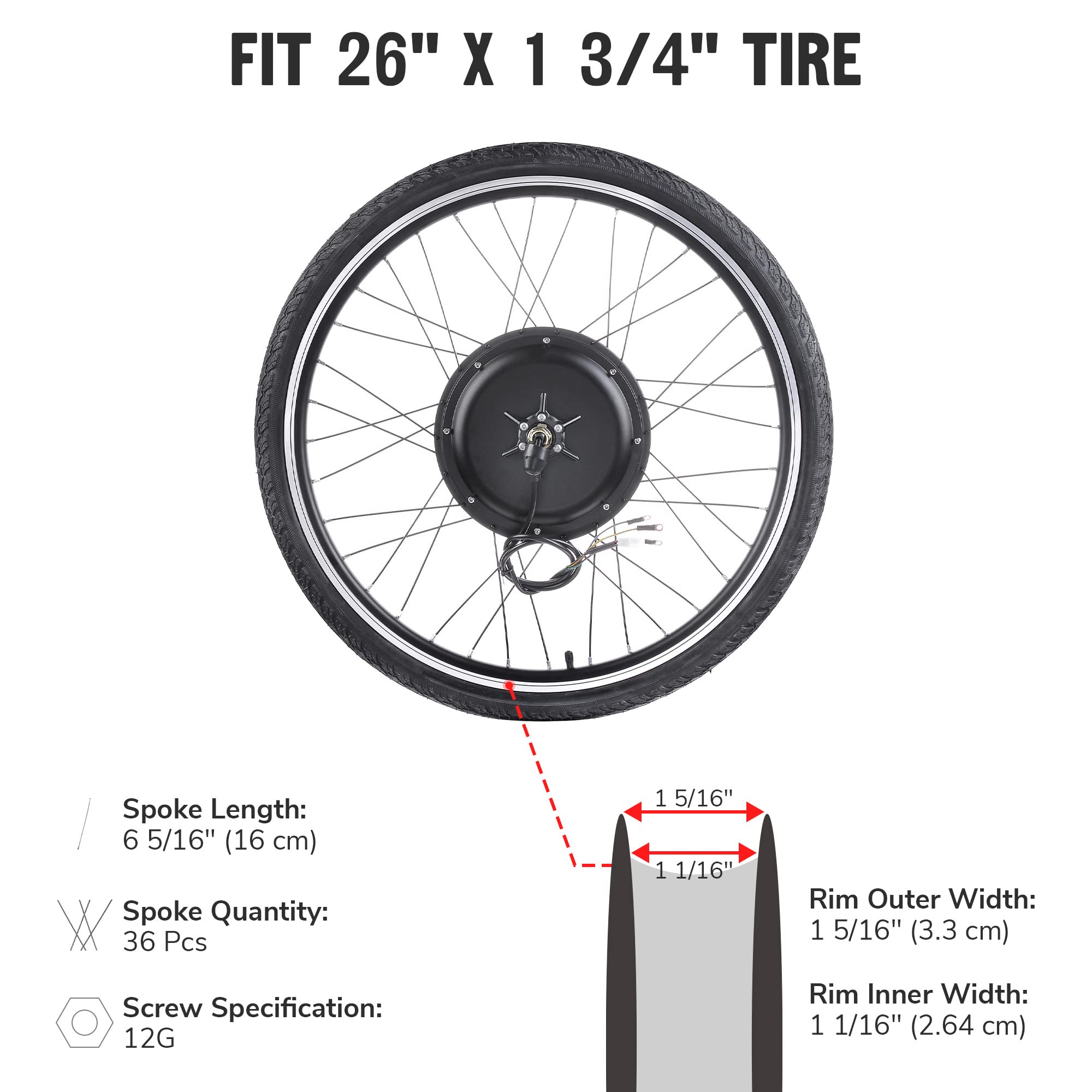 AW Electric Bike Conversion Kit 48V 1000W 26" Rear Wheel E-bike Conversion Kit Dual Mode Controller Thumb Throttle Ebike Wheel Kit Cycling Hub Conversion Kit